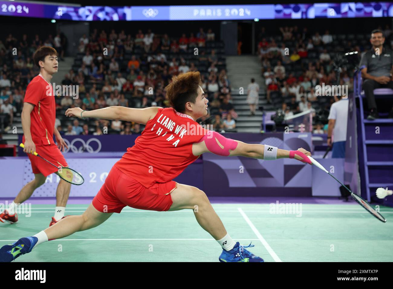 Paris, France. 29th July, 2024. Liang Weikeng(R)/Wang Chang of China compete during the ...