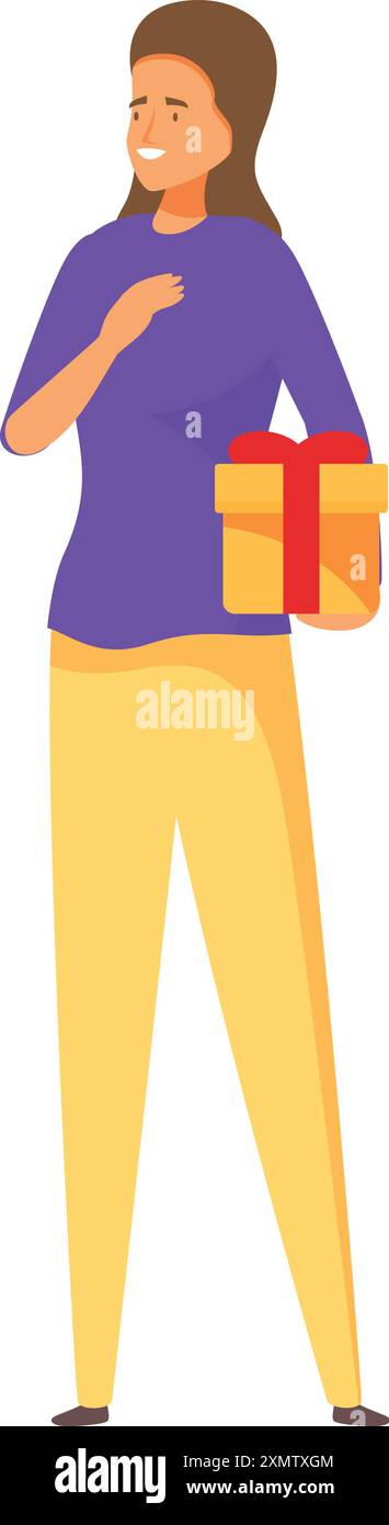 Happy woman holding present box getting ready for birthday party Stock ...