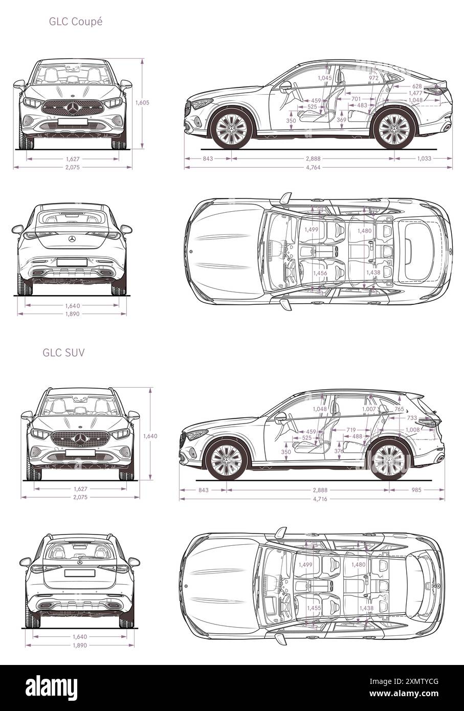 Mercedes Benz GLC - GLC Coupe 2023 car blueprint Stock Vector Image ...