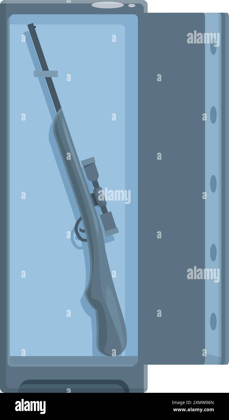 Hunting rifle with a scope is being stored securely in a gun safe ...