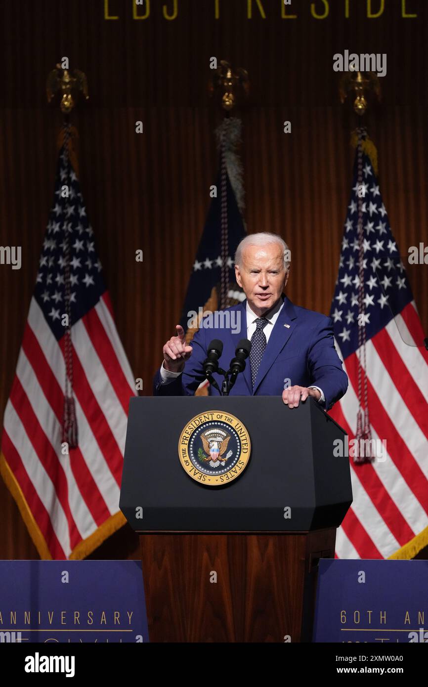 U.S. President JOE BIDEN gives the keynote speech at the Lyndon Baines ...