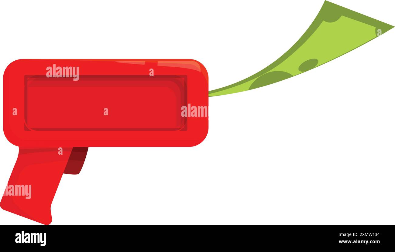 Red money gun shooting out a stream of cash banknotes illustrating ...
