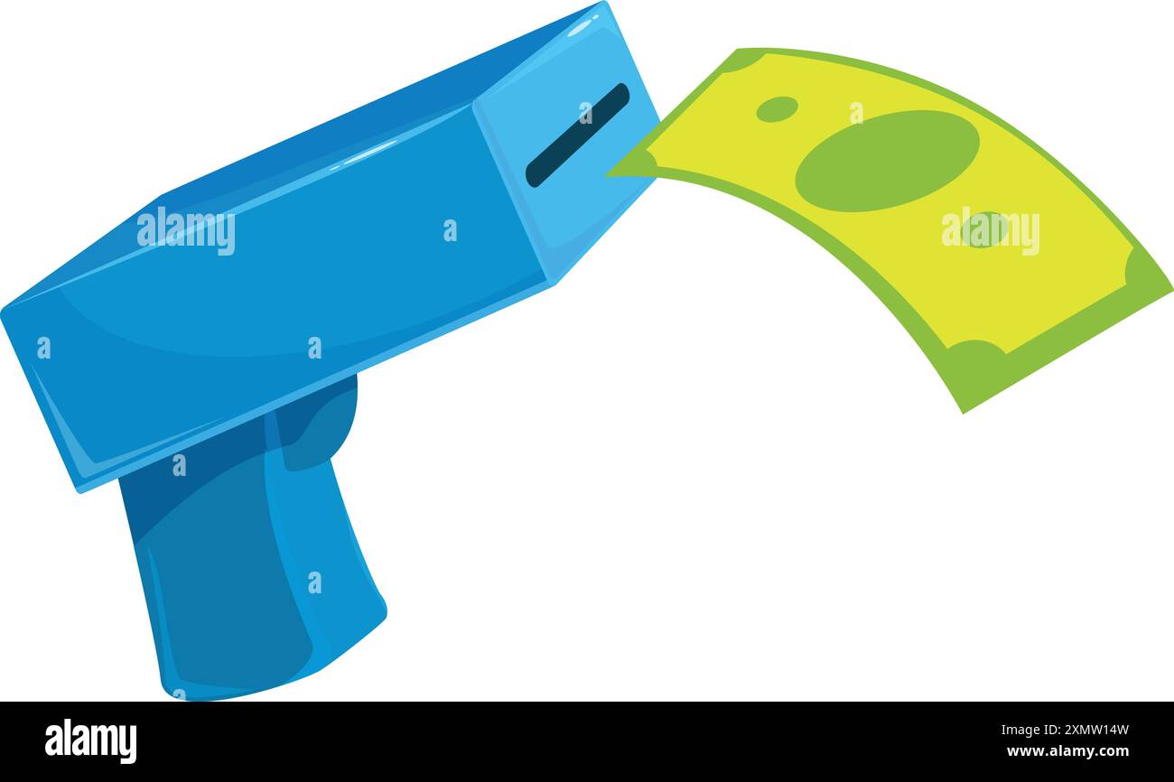 Cartoon illustration of a blue money gun shooting out a wad of cash ...