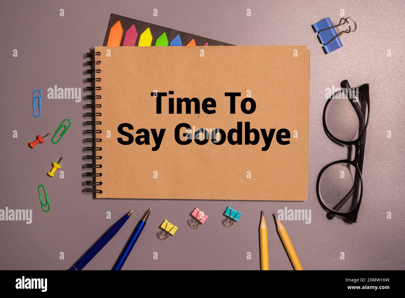 Recycled paper note pinned on cork board. Time to Say Goodbye Message ...