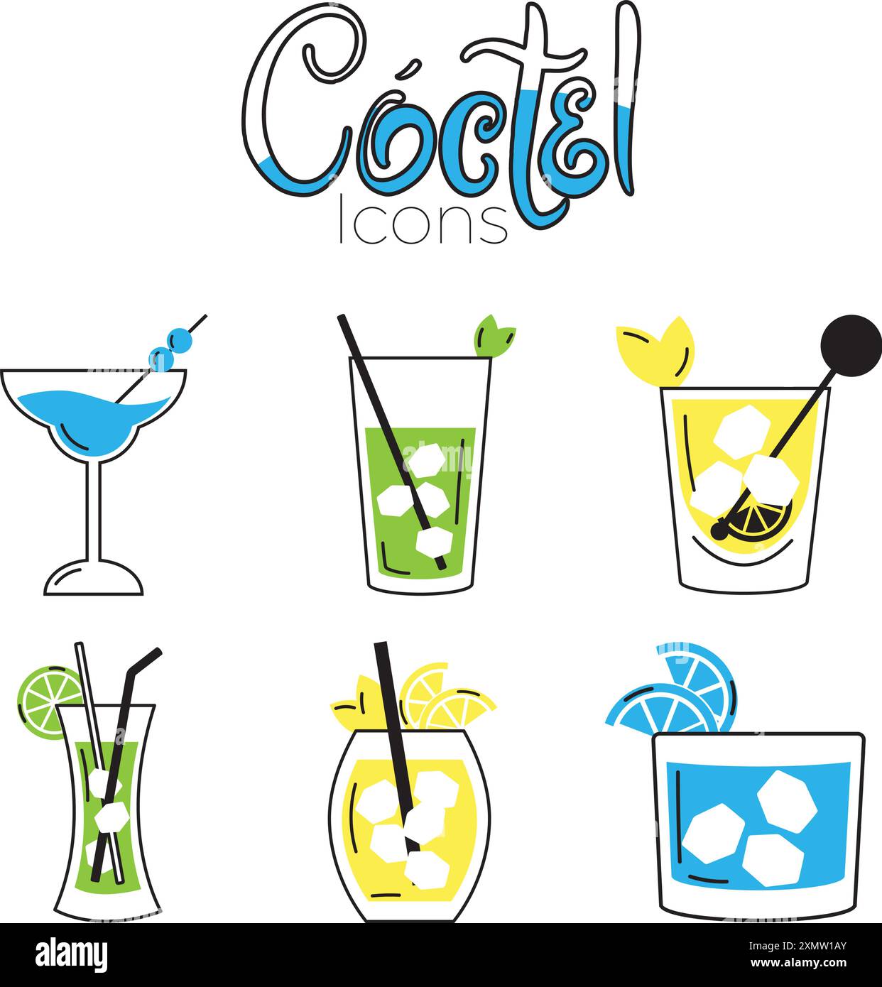 Cocktail icons Set colored sketch Vector Stock Vector Image & Art - Alamy