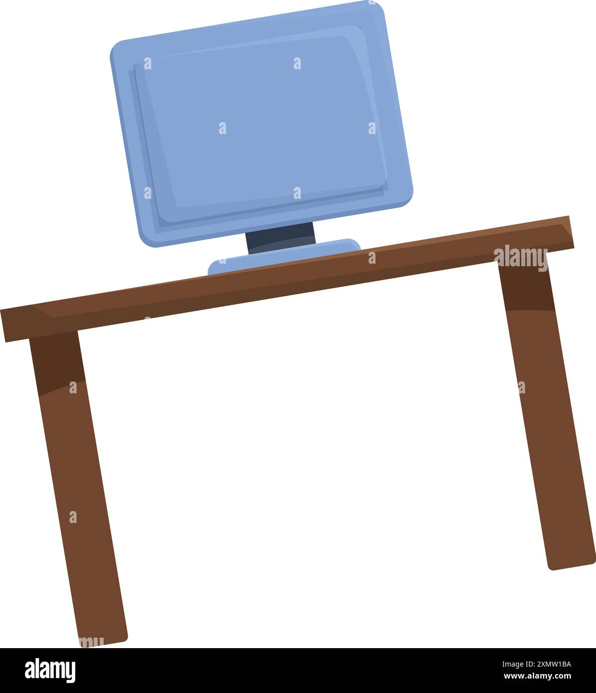 Desktop computer monitor is about to fall off a desk that is tilting at ...