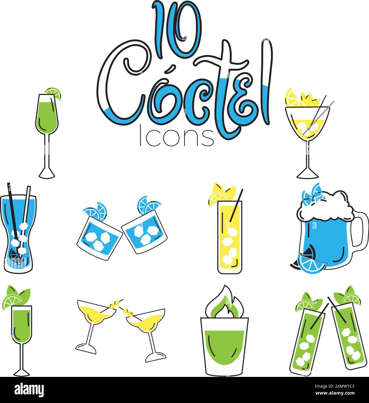 Cocktail icons Set colored sketch Vector Stock Vector Image & Art - Alamy