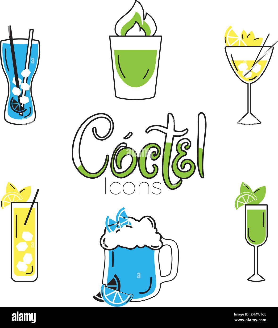 Cocktail icons Set colored sketch Vector Stock Vector Image & Art - Alamy