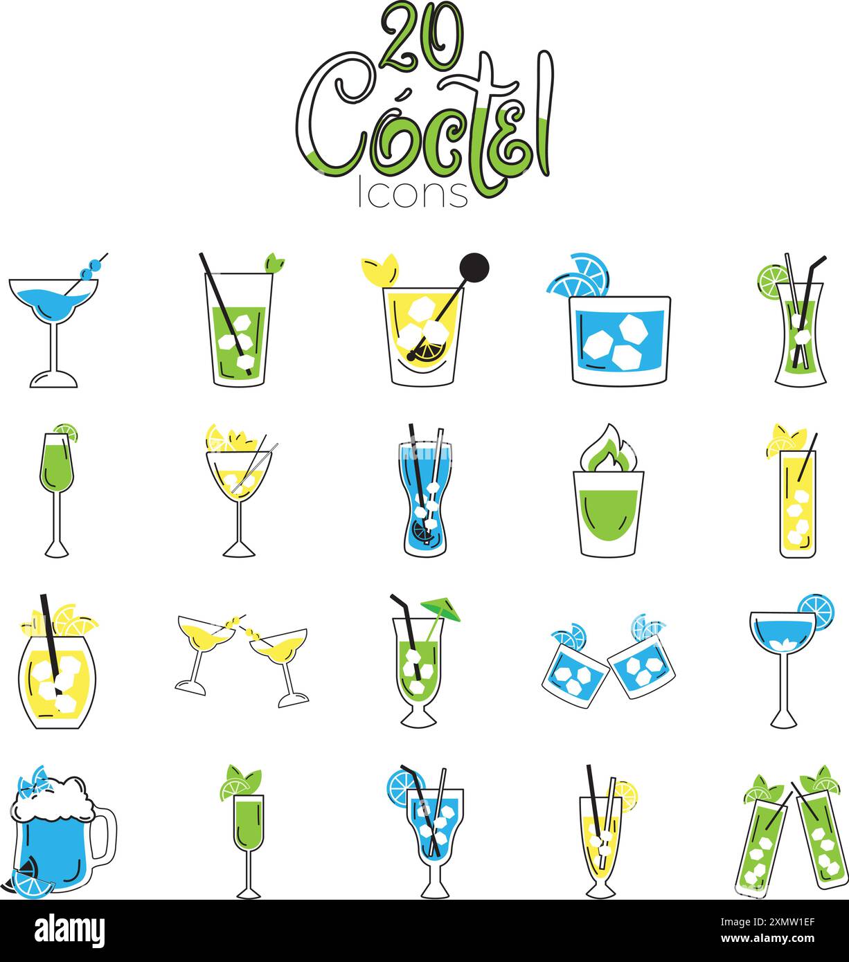 Cocktail icons Set colored sketch Vector Stock Vector Image & Art - Alamy