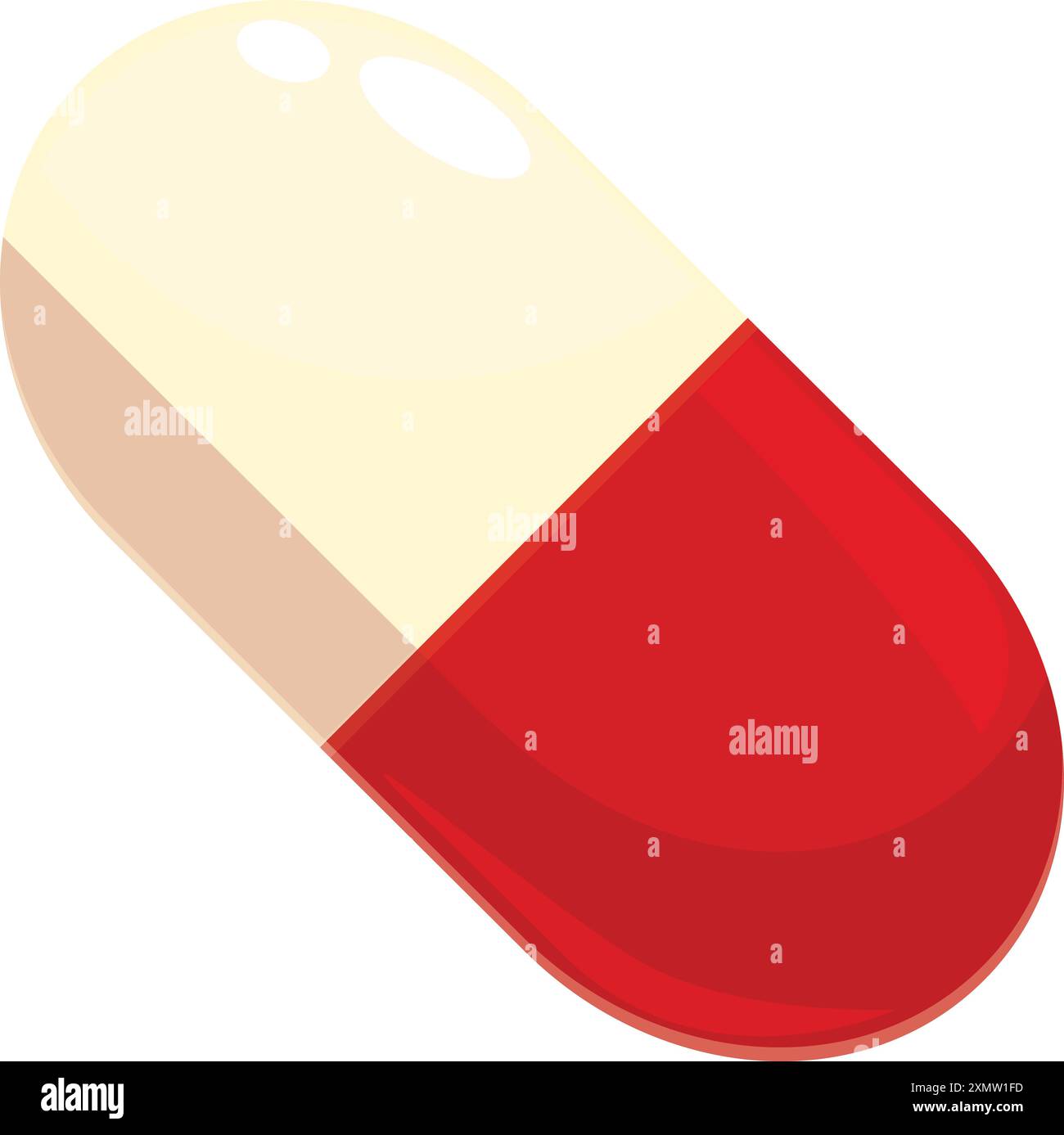 Red and white capsule pill medicine is lying on its side on a white ...
