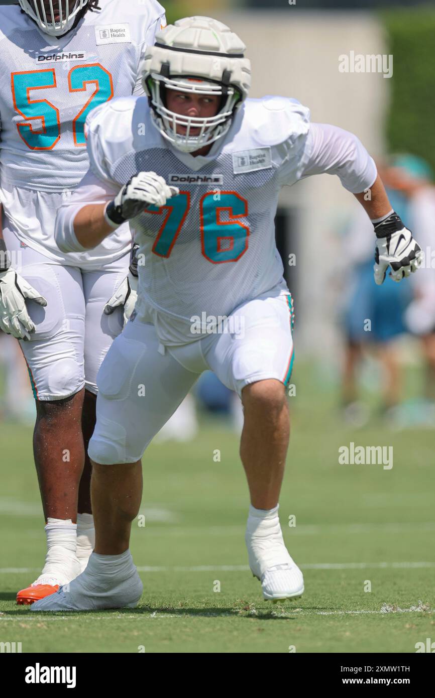 Miami Gardens, FL USA; Miami Dolphins tackle Ryan Hayes (76) runs during training camp on Monday ...