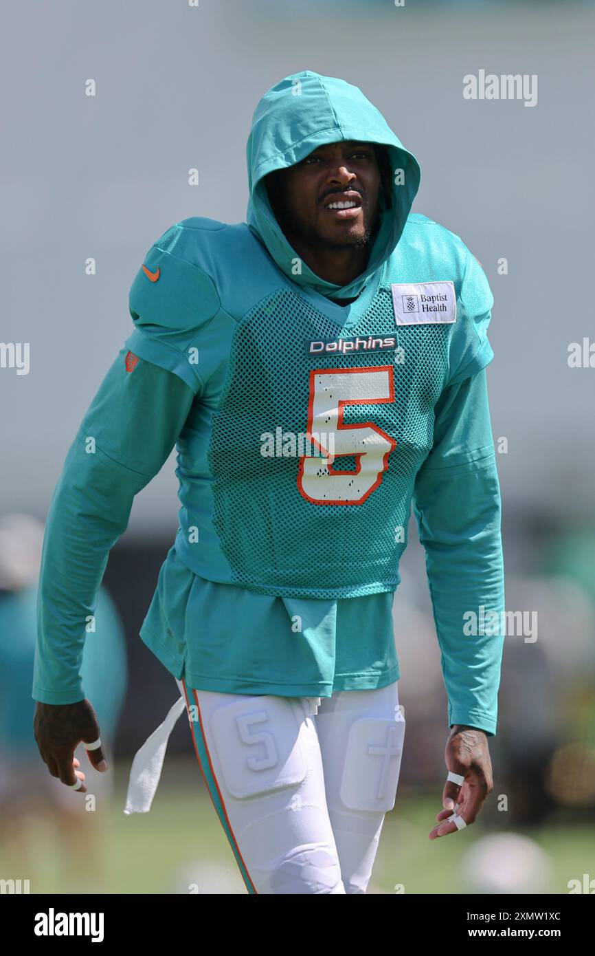 Miami Gardens, FL USA; Miami Dolphins cornerback Jalen Ramsey stretches ...