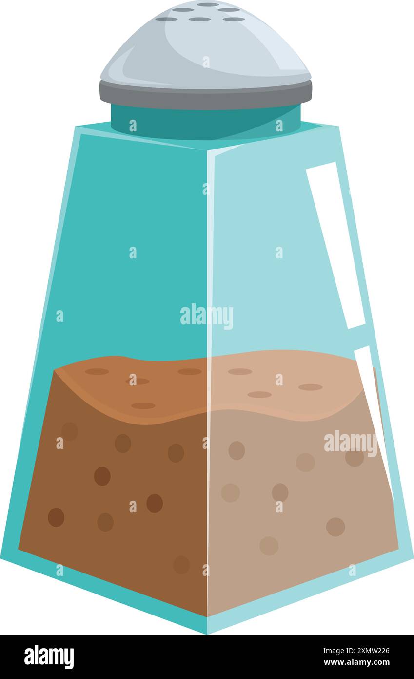 Cartoon style salt shaker containing brown salt and featuring a metal ...