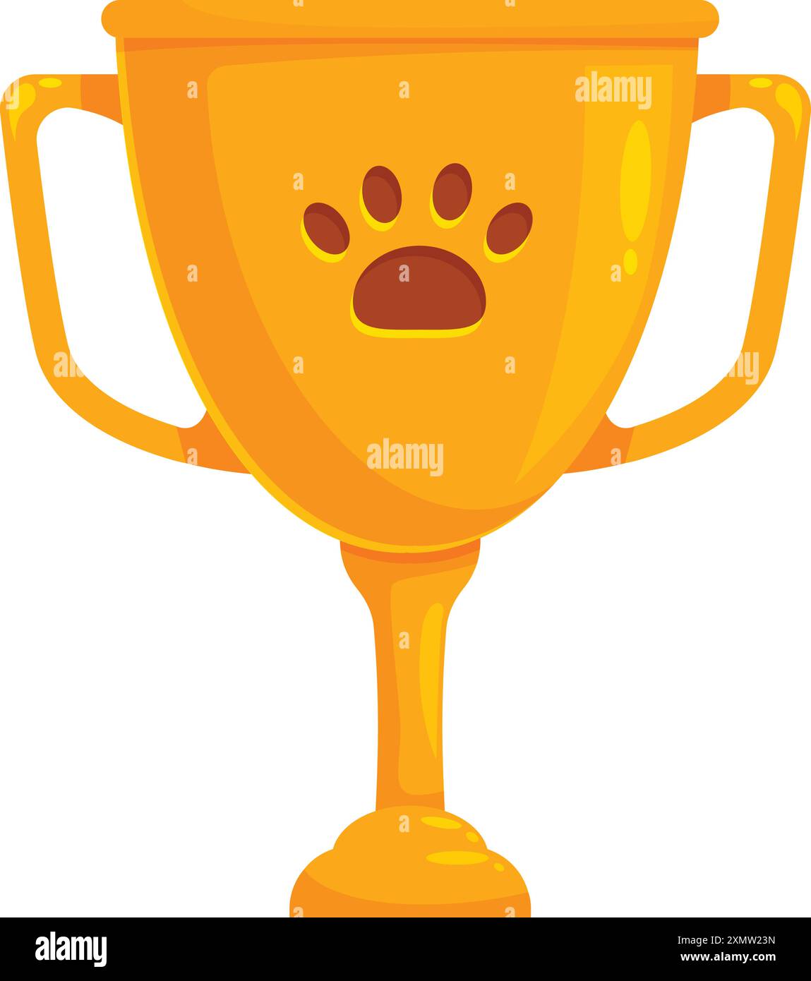 Shiny gold trophy cup award with a dog paw print celebrating the winner ...