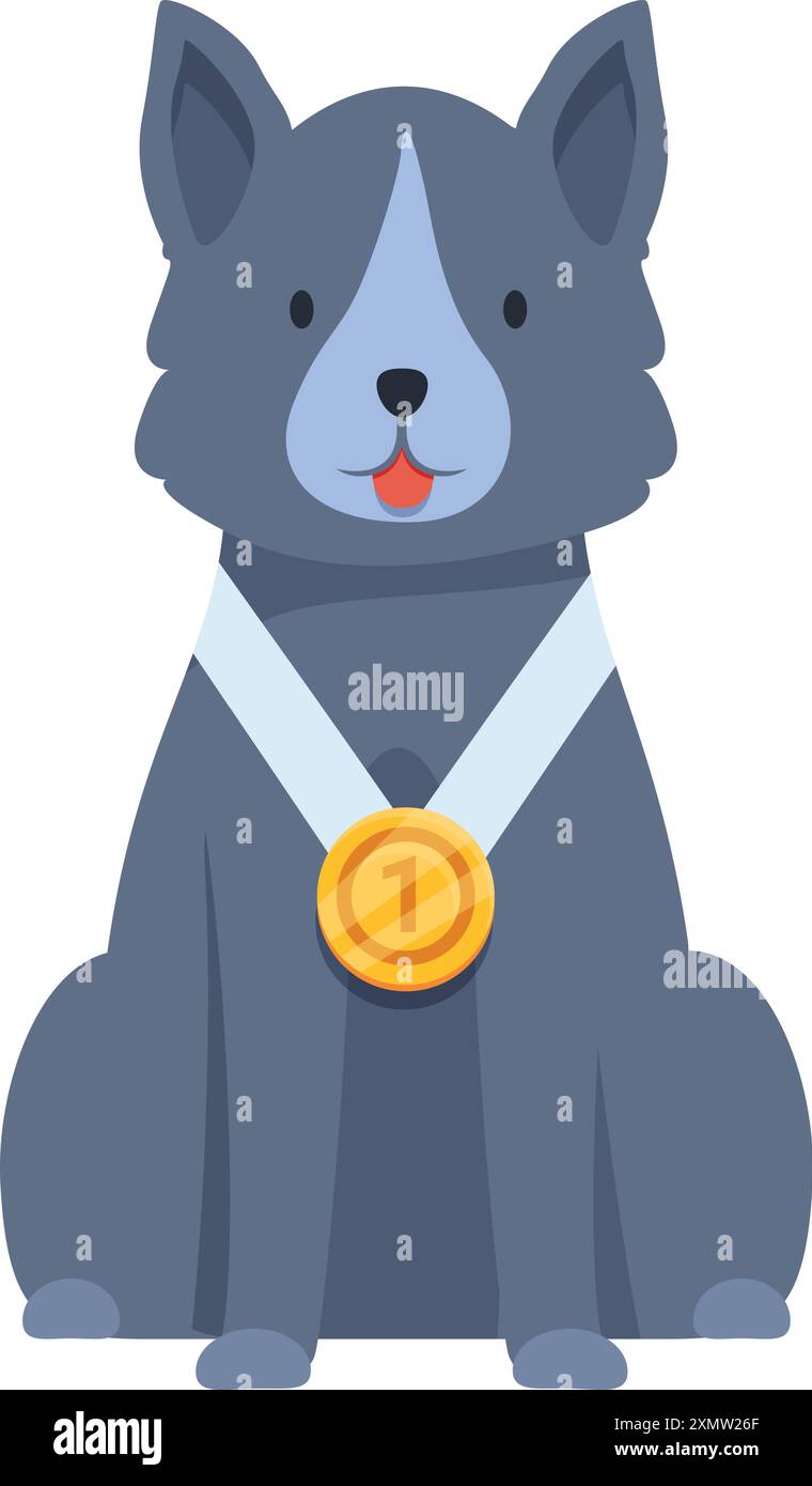 Happy dog is wearing a gold medal for winning first place Stock Vector ...
