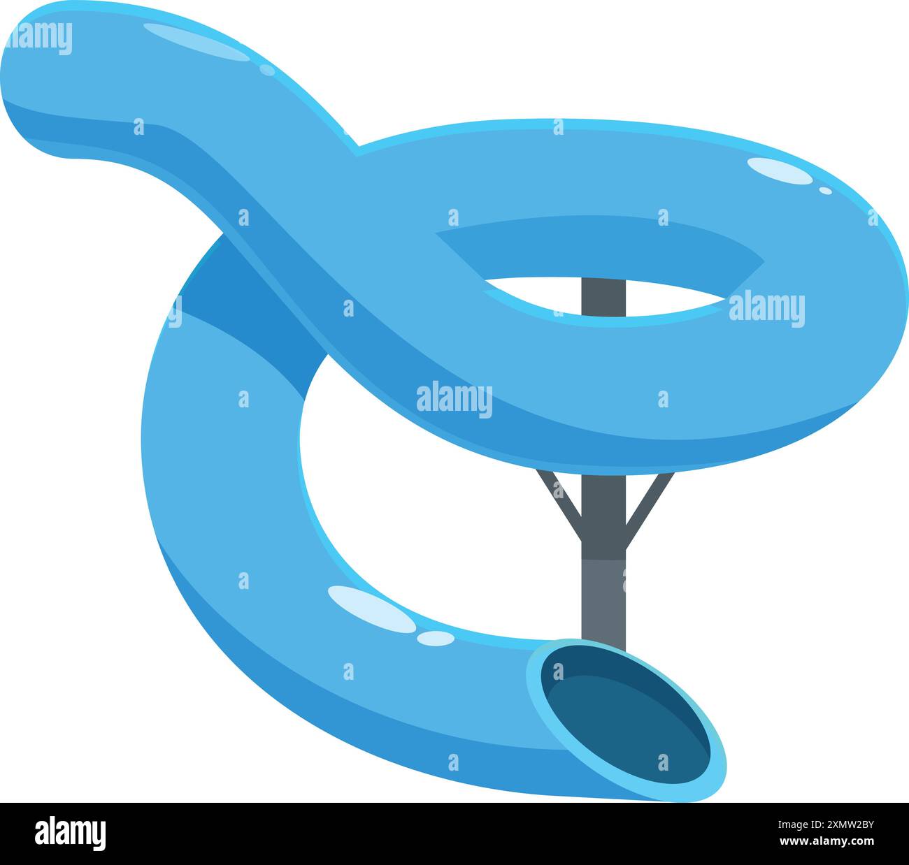 Blue waterpark slide standing on one support structure, isolated on a ...