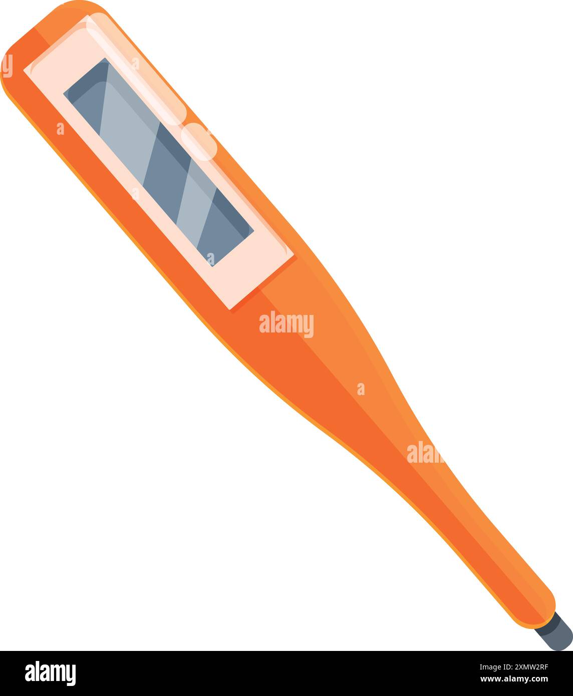Orange electronic thermometer measuring temperature on white background ...