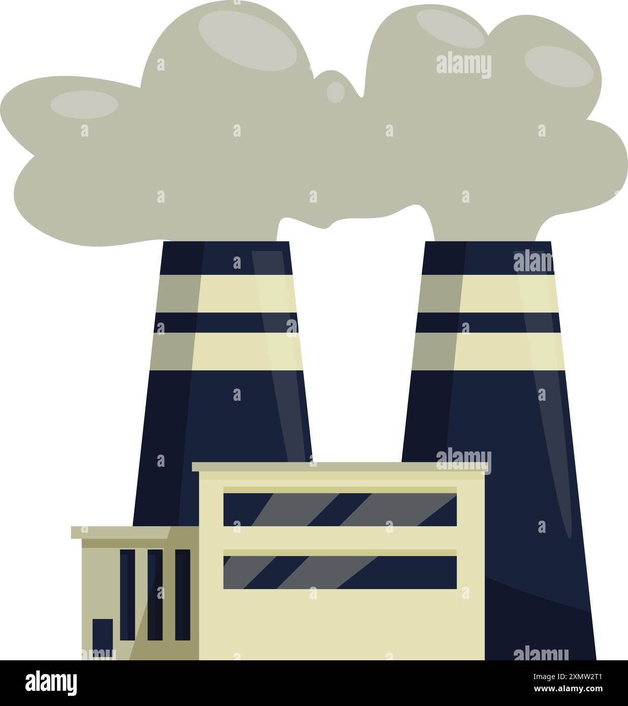 Cartoon illustration of an industrial factory building emitting ...