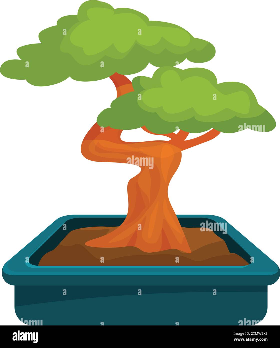 Small bonsai tree with a thick curved trunk growing in a pot Stock ...