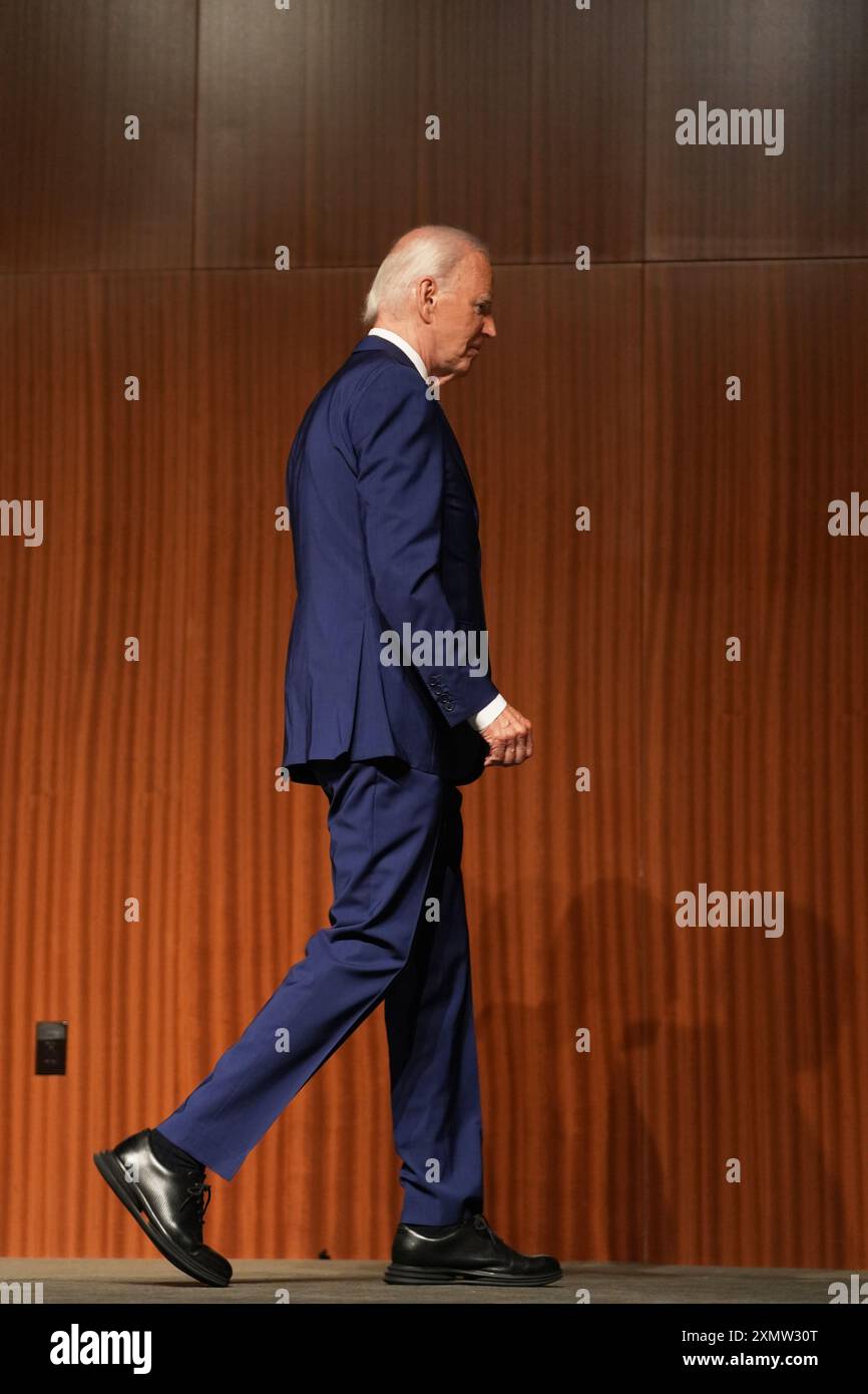Austin Texas USA, July 29 2024: U.S. President JOE BIDEN walks off the ...