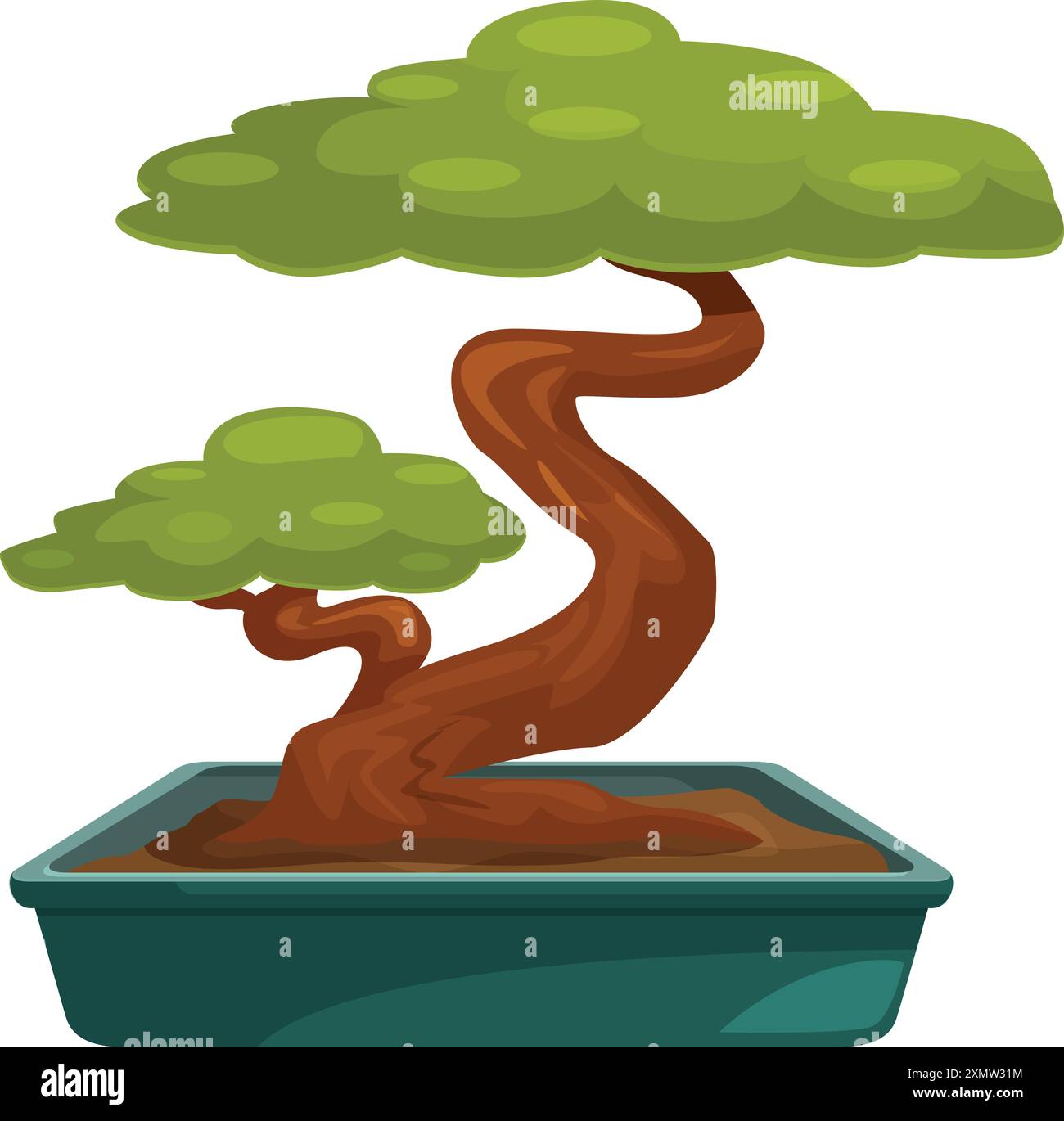 Cartoon bonsai tree with a curved trunk growing in a pot Stock Vector ...