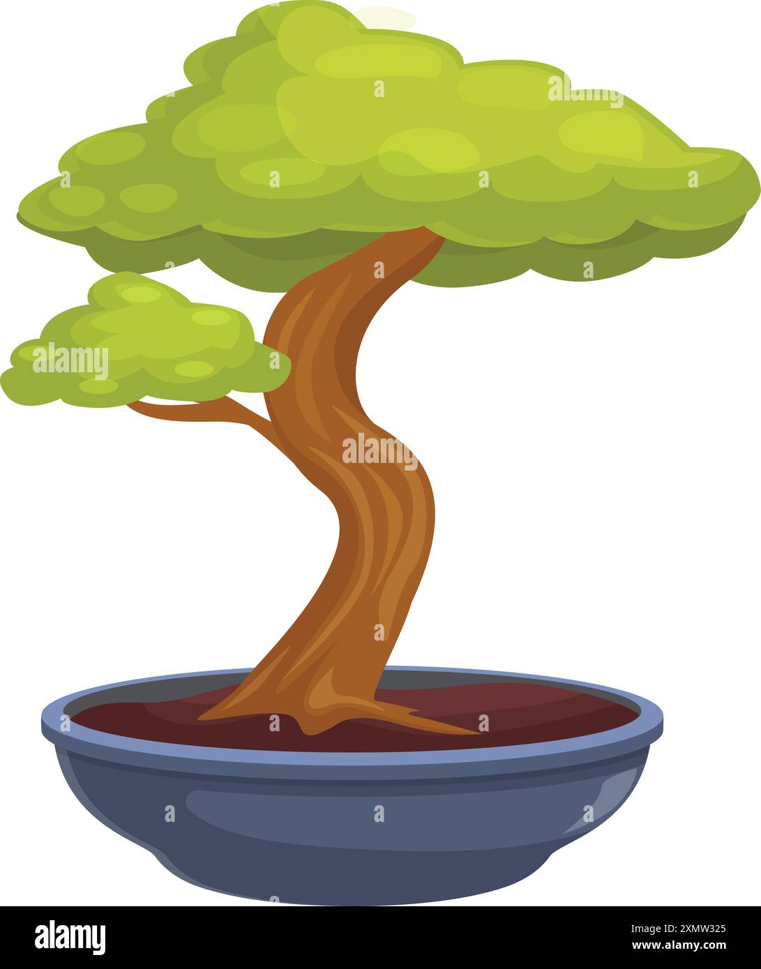 Small bonsai tree with a curvy trunk growing in a pot is an example of ...