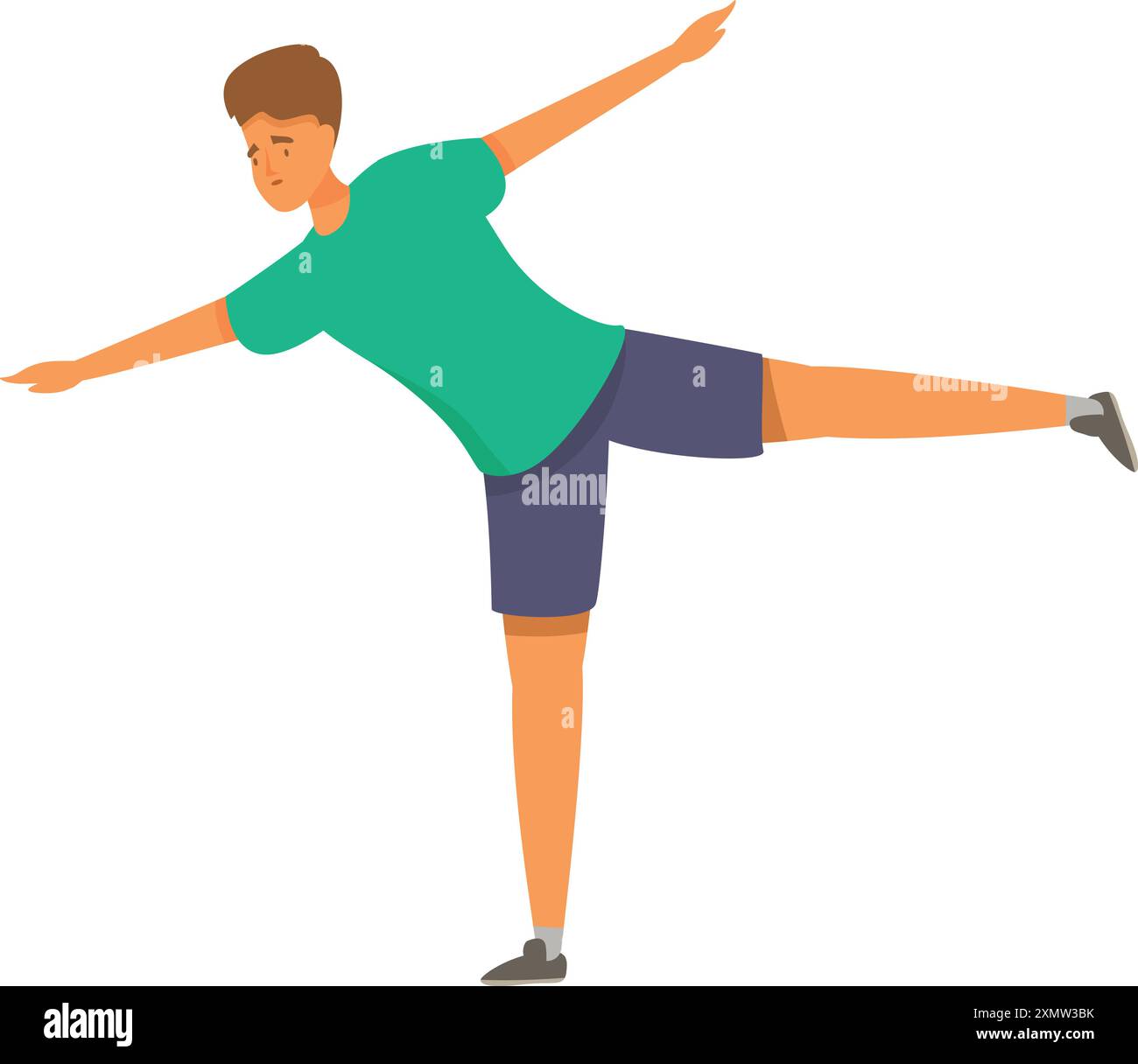 Young athletic man is balancing on one leg, doing sports exercises ...