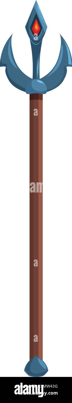 Cartoon magic staff with red gem emitting light, fantasy game item ...