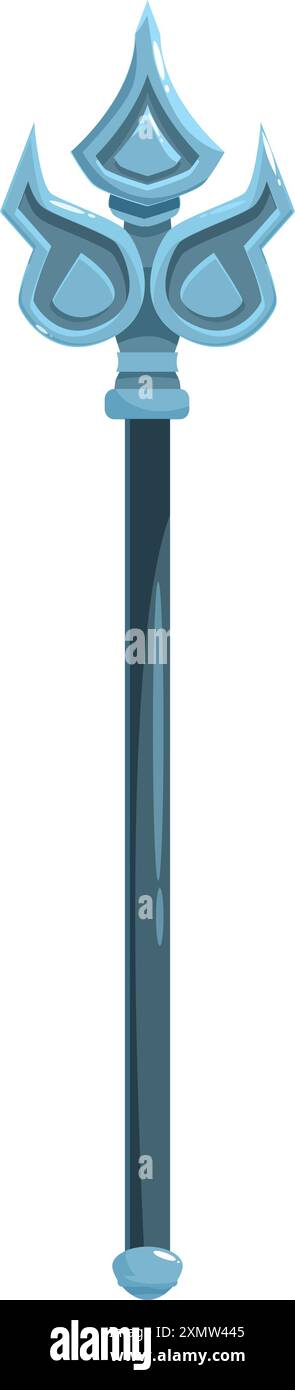 Metallic staff with a triple pointed blade standing upright on a white ...