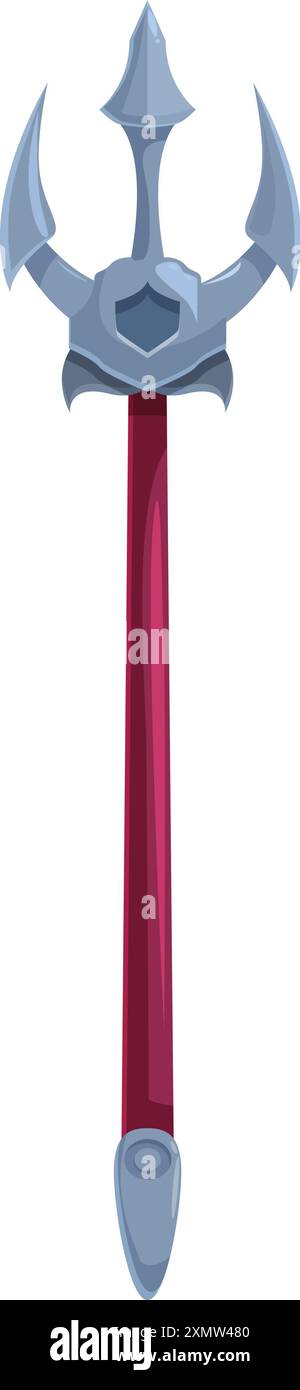 Medieval pole weapon, a silver trident with three sharp blades, is ...