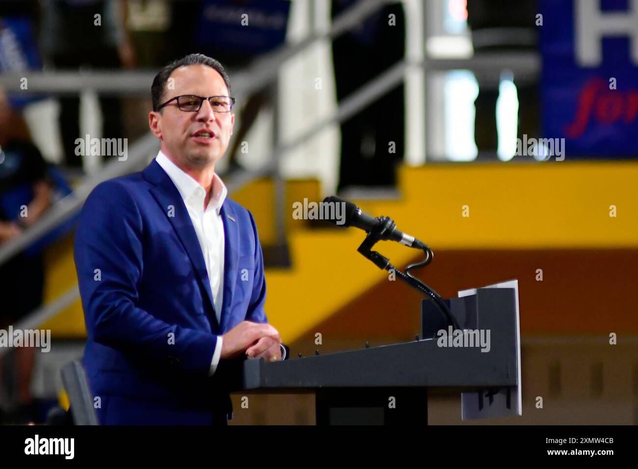 Gov. Josh Shapiro, joined by Gov. Gretchen Whitmer takes the stage for ...