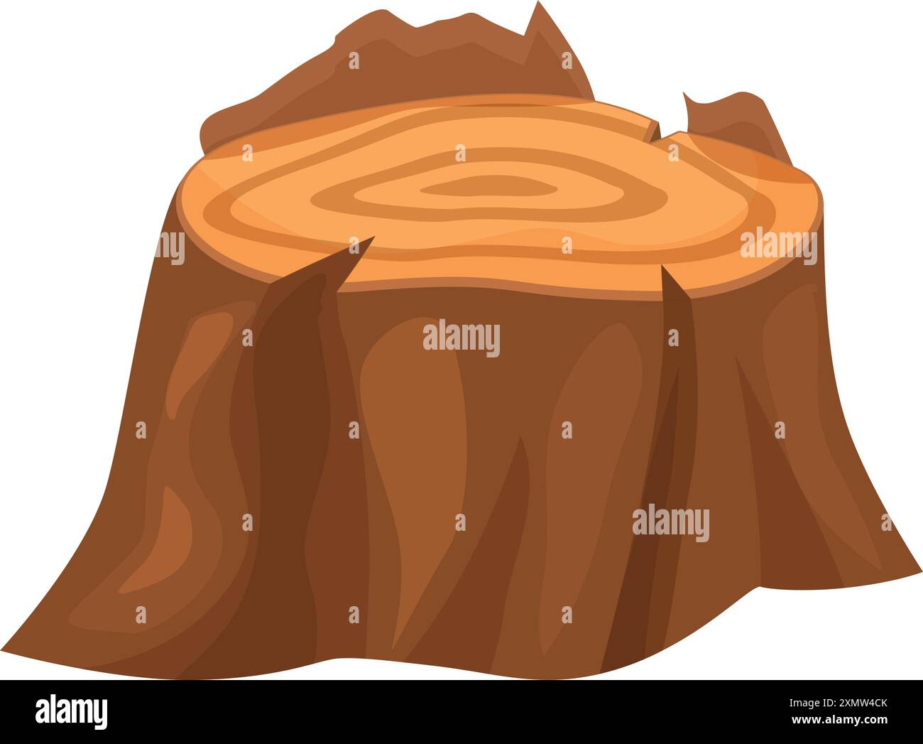 Brown tree stump showing growth rings, isolated on white background ...
