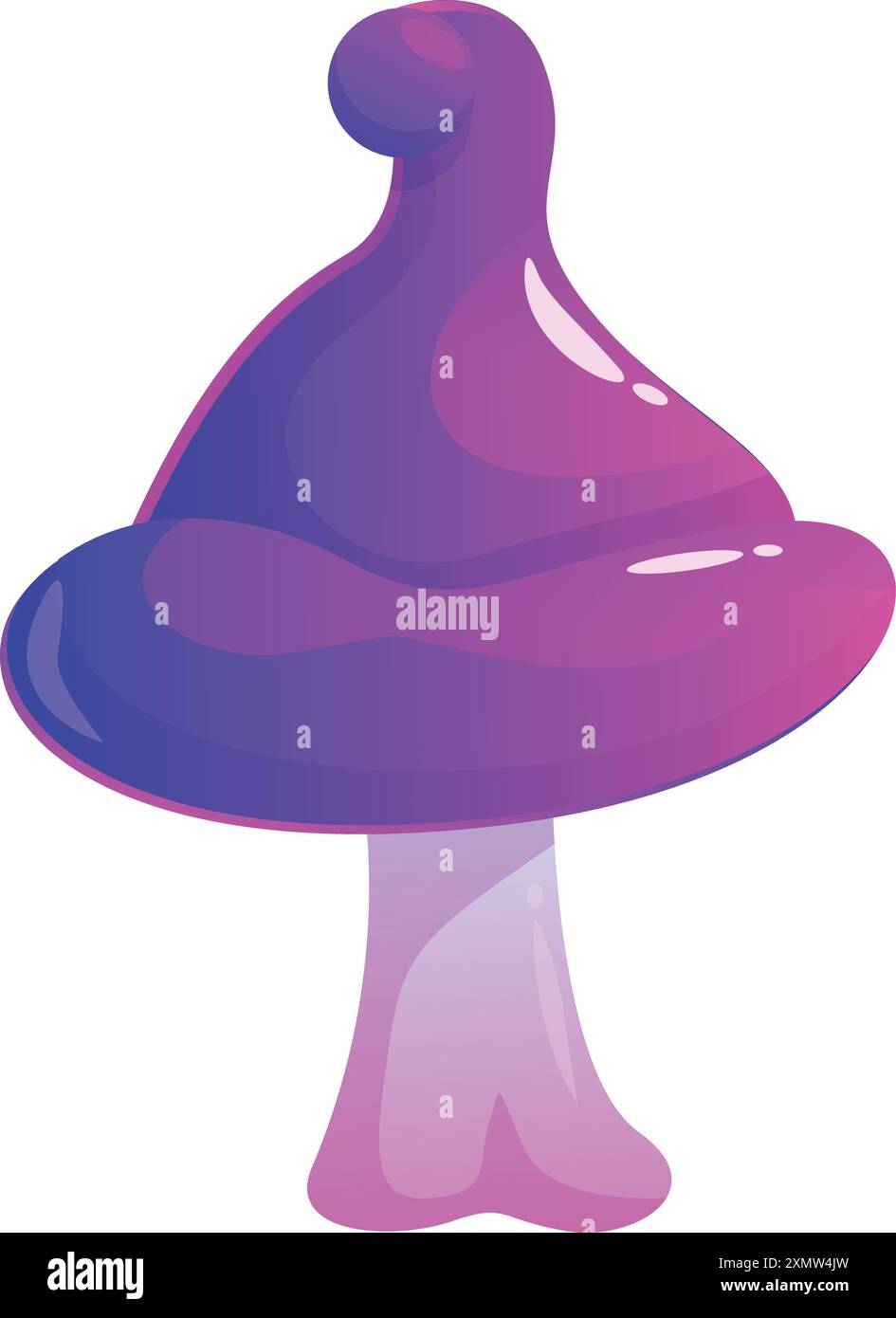 Cartoon Drawing Of A Magic Mushroom With A Big Purple Cap And A Thick