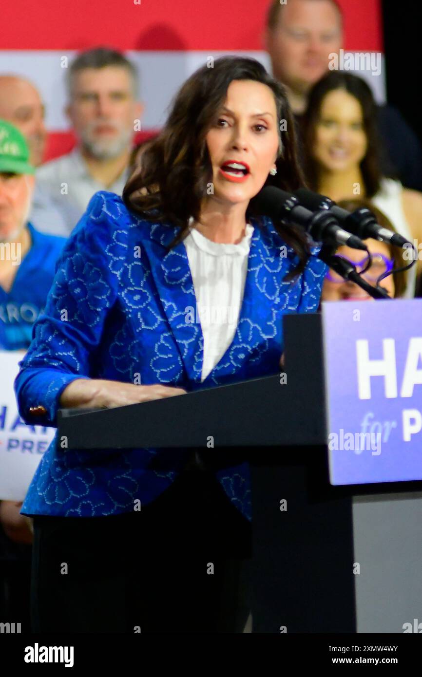 Gov. Gretchen Whitmer, joined by Gov. Josh Shapiro takes the stage for ...