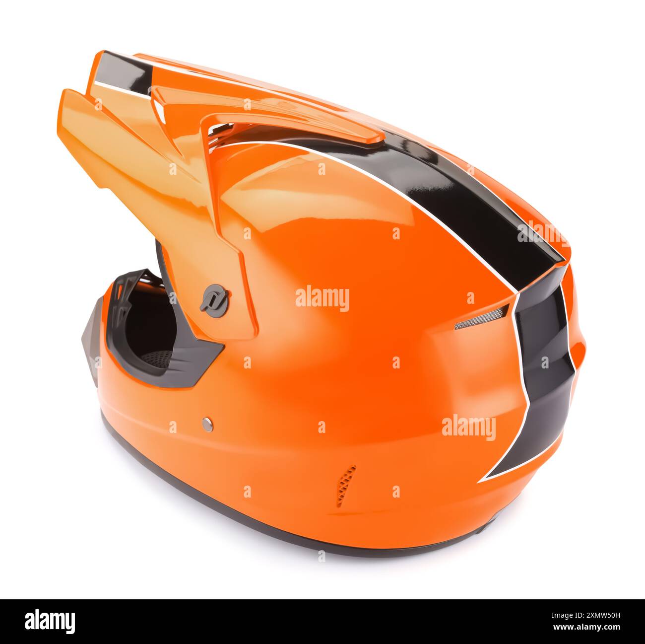 Modern orange motorcycle helmet isolated on white Stock Photo - Alamy