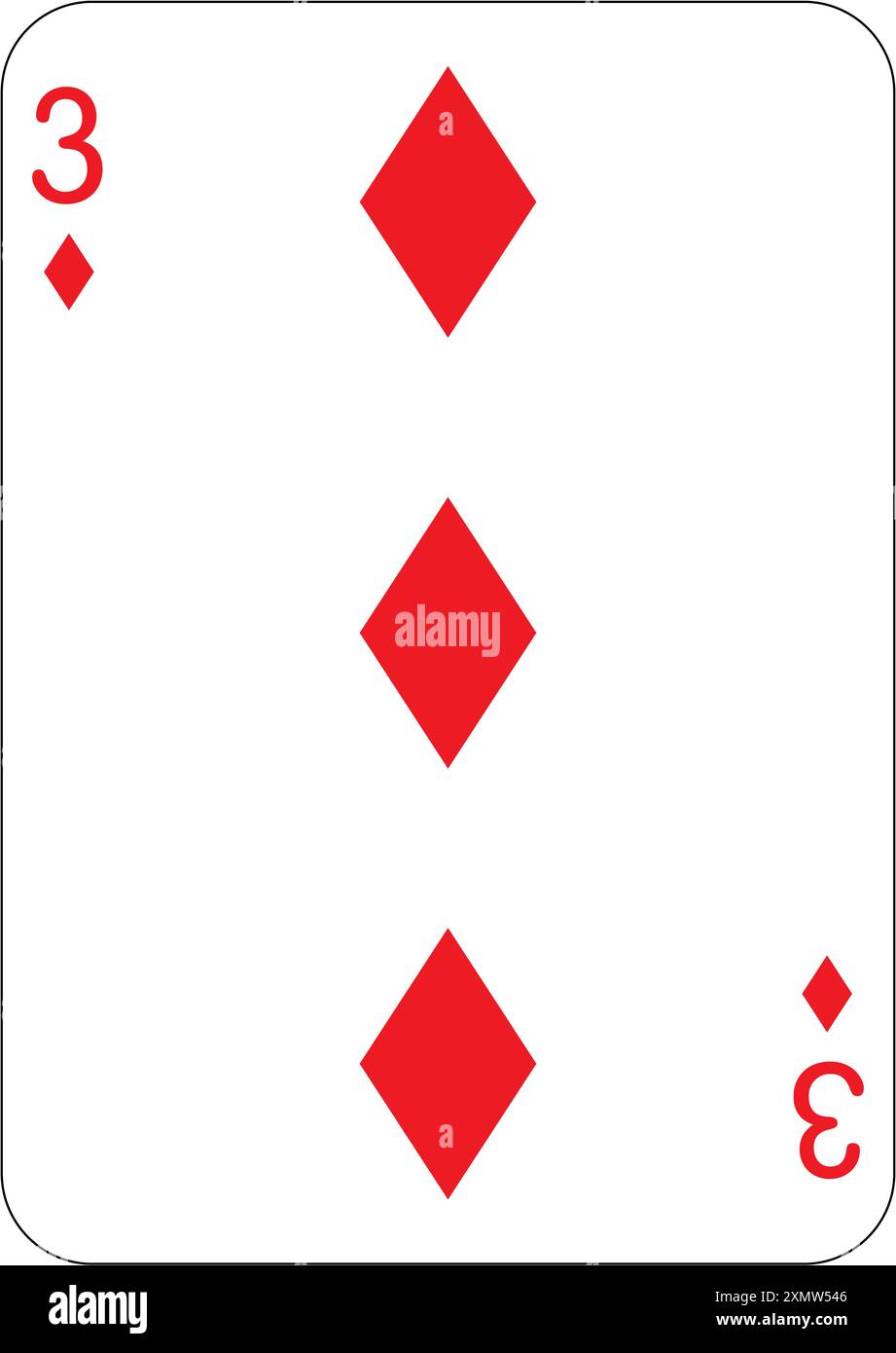 3 of diamonds. One playing card, illustration Stock Photo - Alamy