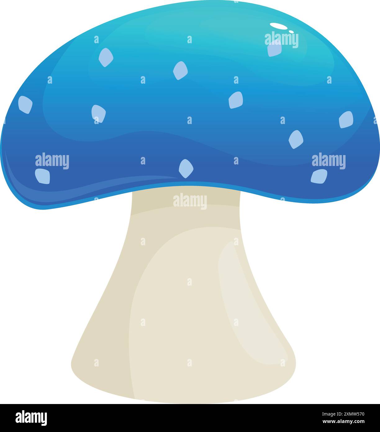 Cartoon blue mushroom with white spots is depicted, evoking a whimsical ...
