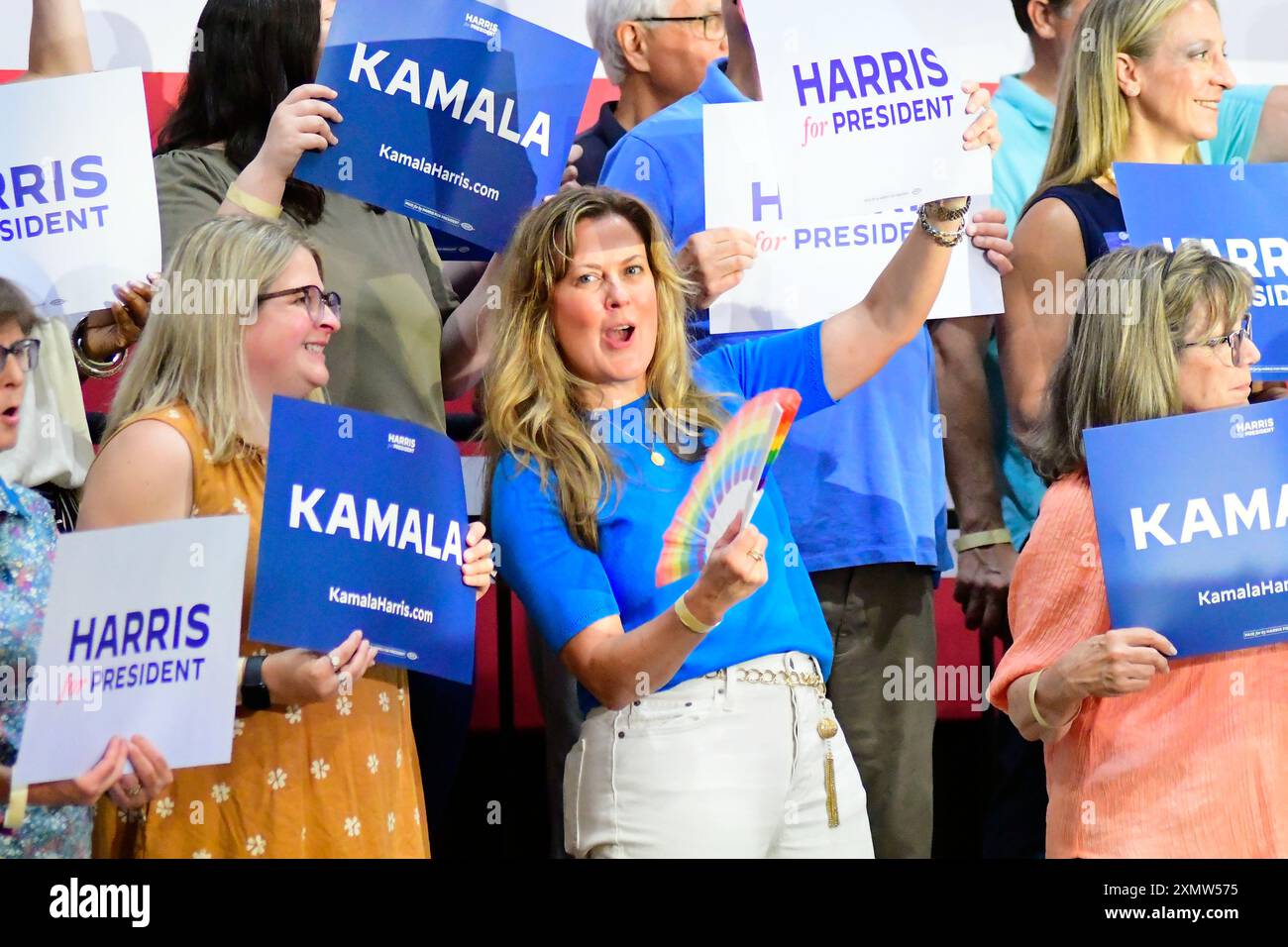 People gather for a rally in support of Kamala Harris headlined by PA ...