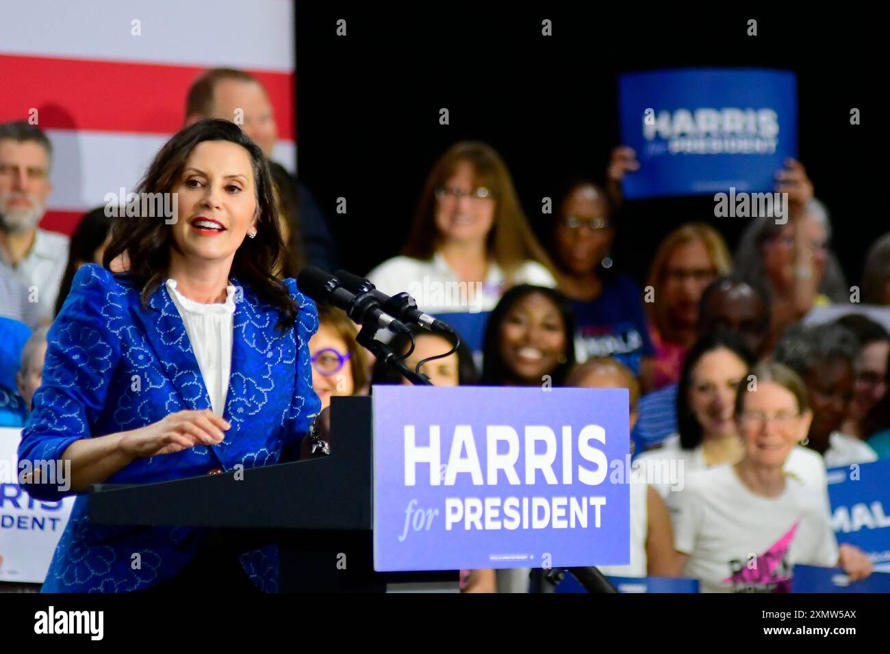 Gov. Gretchen Whitmer, joined by Gov. Josh Shapiro takes the stage for ...