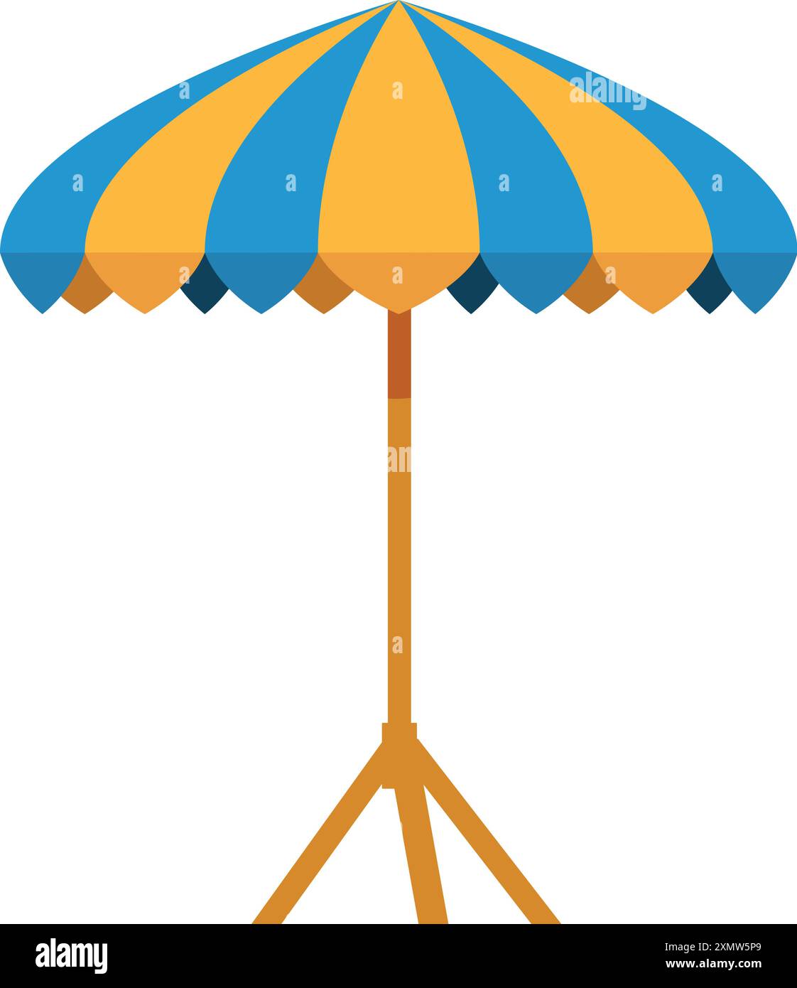 Blue and yellow beach umbrella standing on a tripod base, offering ...