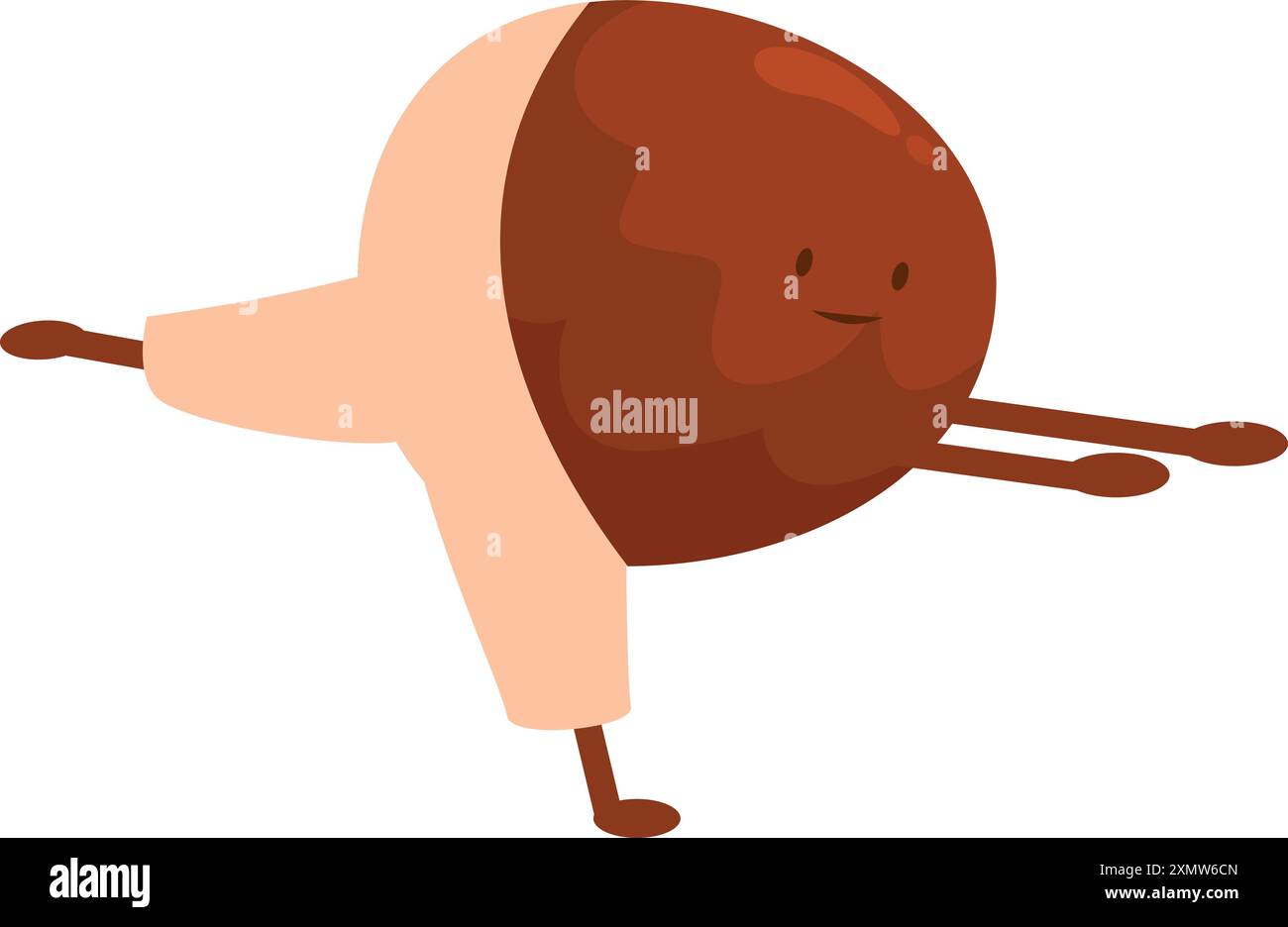 Cartoon hazelnut athlete character stretching legs before fitness ...