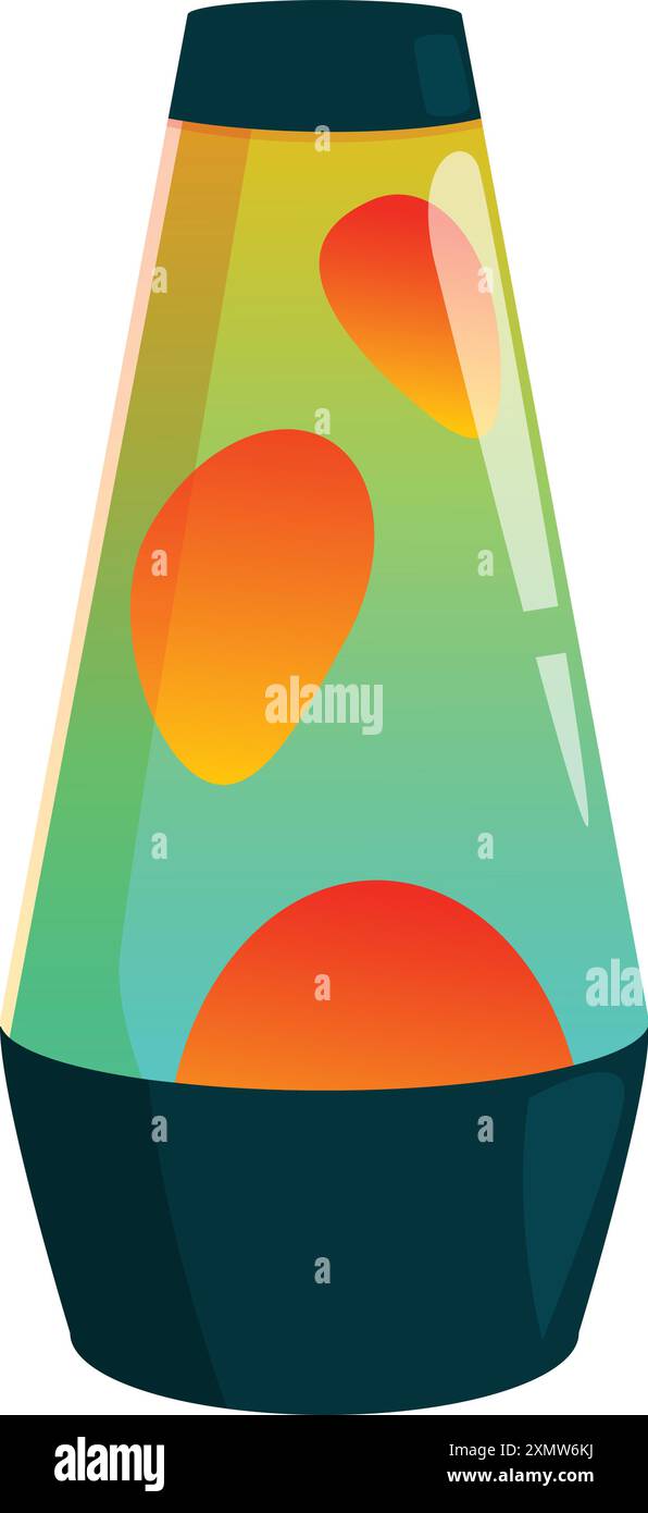 Classic lava lamp is glowing with orange bubbles, providing a retro and ...