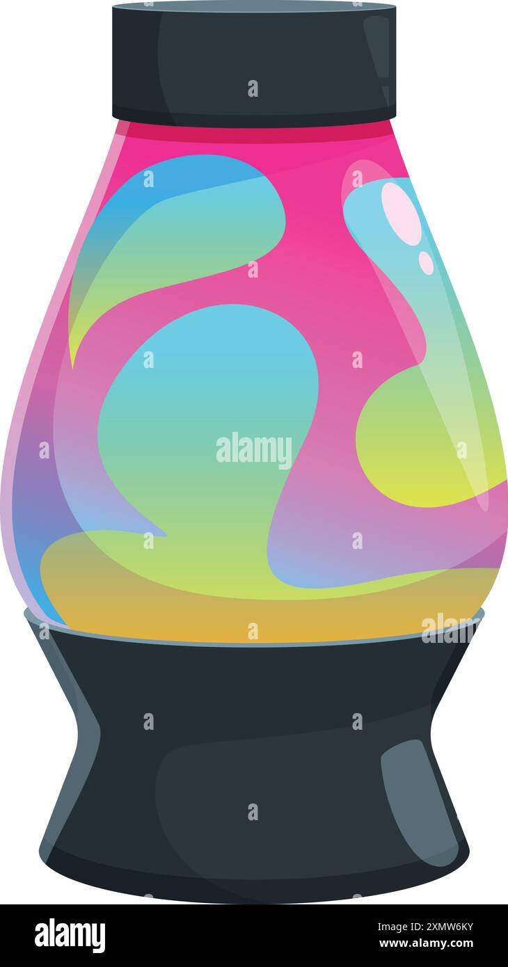 Colorful lava lamp is glowing with bright yellow, pink, blue and green ...