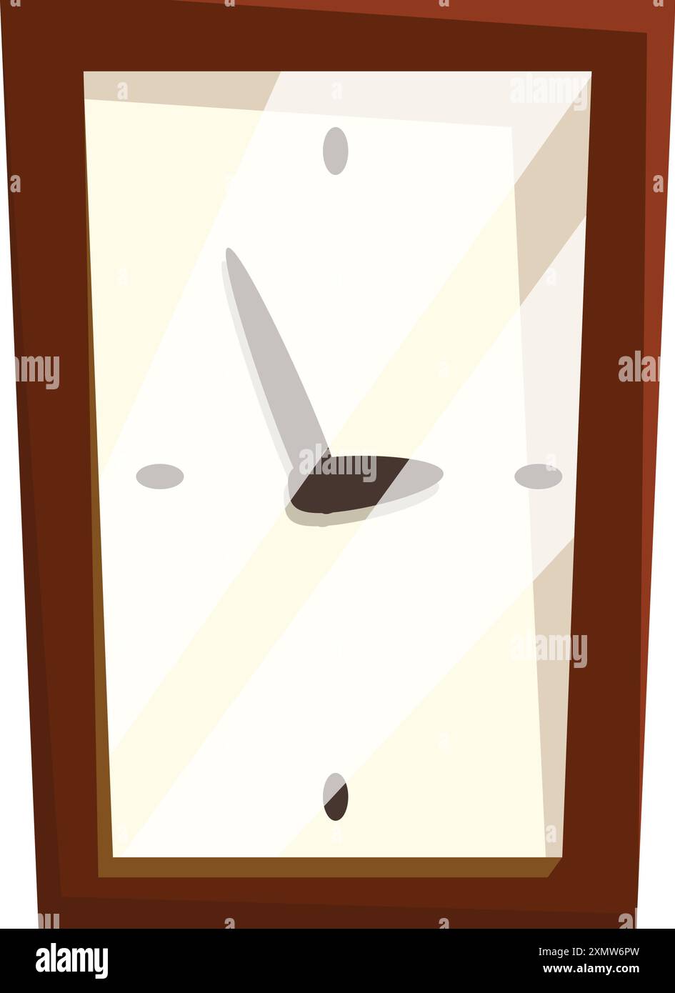 Square clock telling the time, with hour and minute hand, on white ...