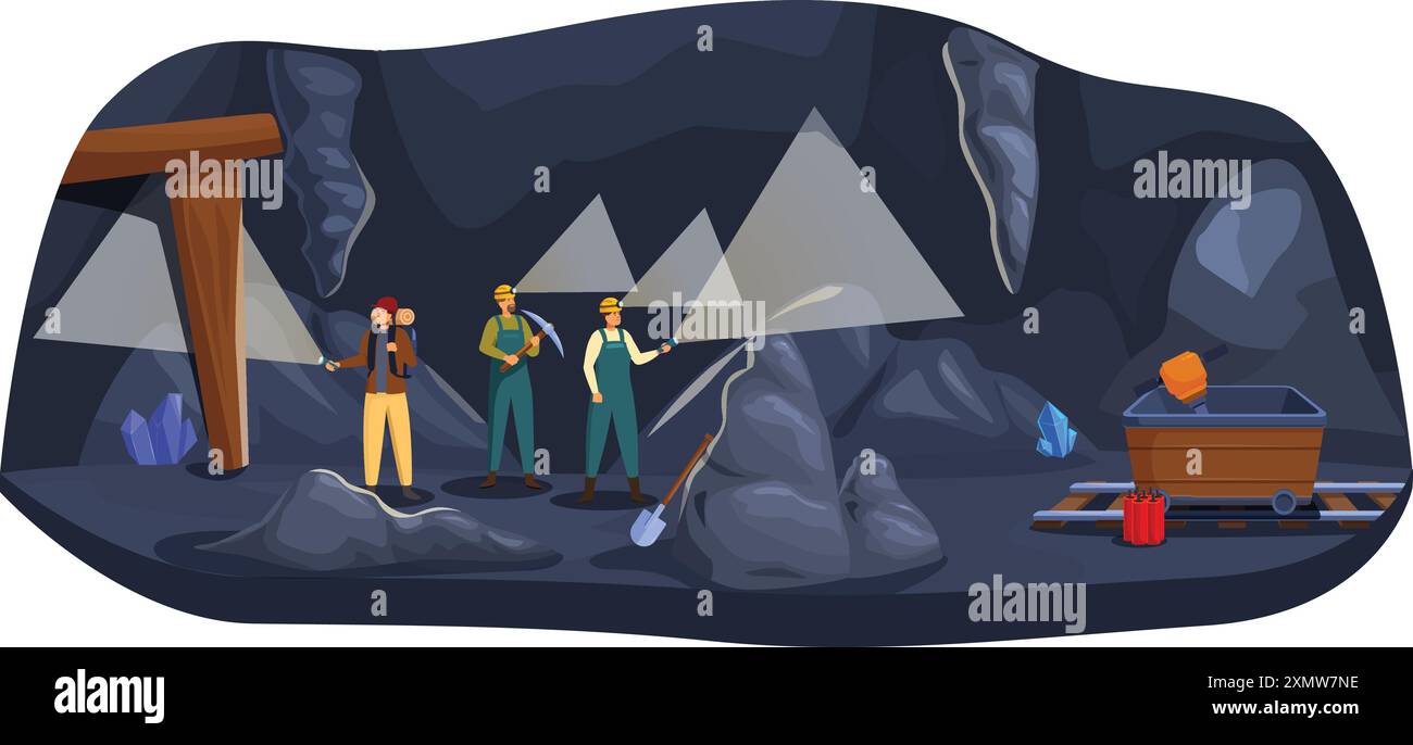 Mining industry concept with miners team working underground ...