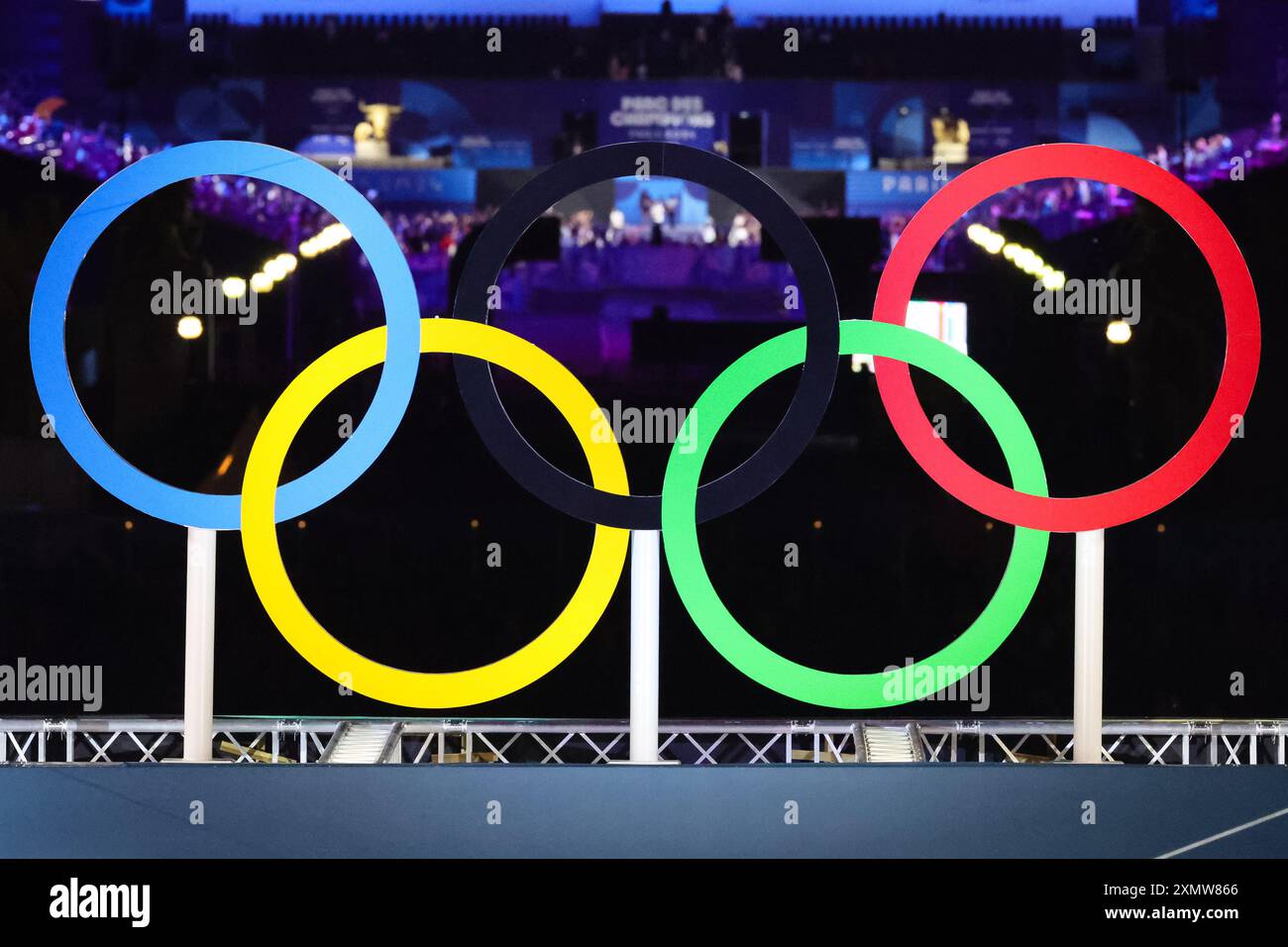 Paris, France, 29 July, 2024. The Olympic rings at the WomenÕs Beach ...