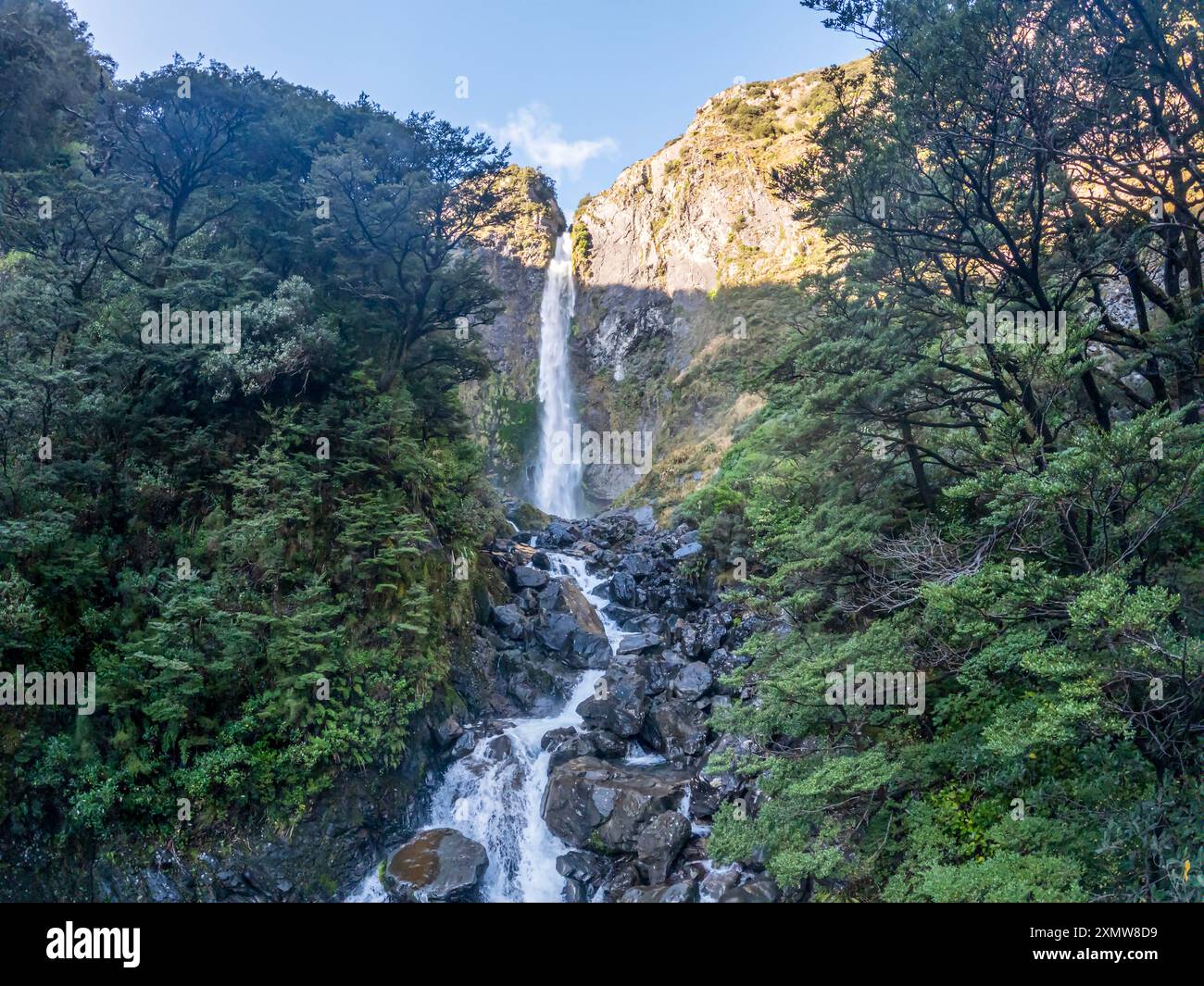 Devil's Punchbowl Waterfall amidst New Zealand's Pristine Wilderness in ...
