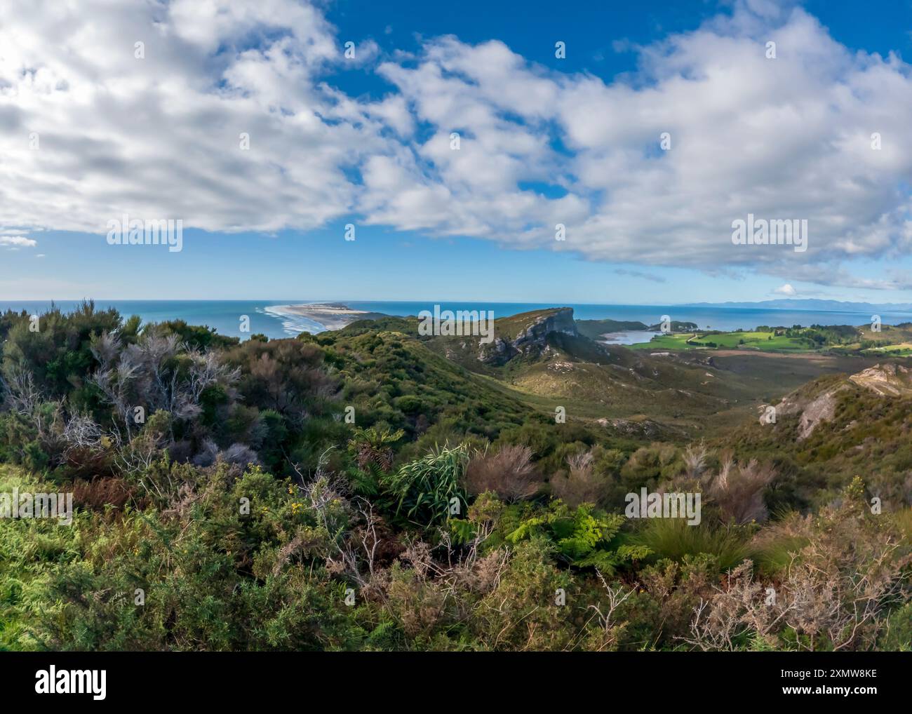 Puponga Hilltop Track landscape: Scenic coastal hike offering panoramic ...