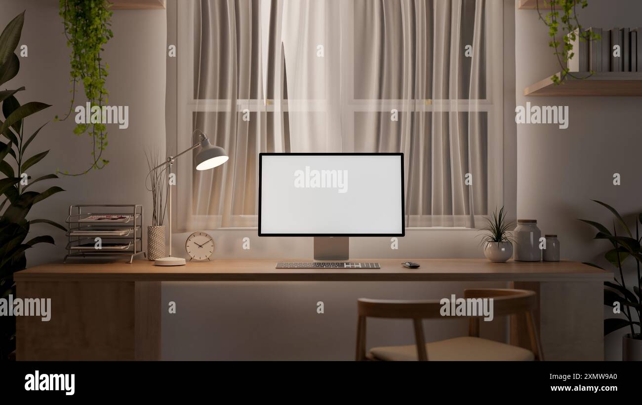The interior design of a contemporary minimalist indoor workspace or ...