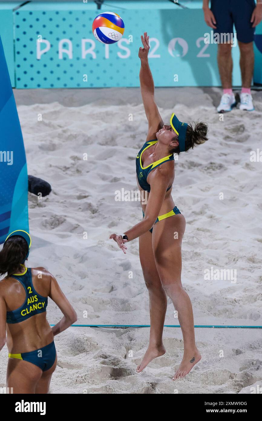 PARIS, FRANCE - JULY 29: Mariafe Artacho del Solar of Australia spikes the ball at the Women's ...